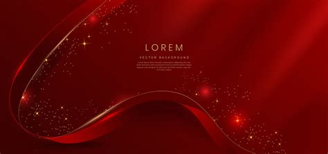 추상 3d 골드 곡선 빨간색 리본은 조명 효과가있는 빨간색 배경에 있으며 텍스트를위한 복사 공간으로 반짝입니다 럭셔리 디자인 스타일 0명에 대한 스톡 벡터 아트 및 기타