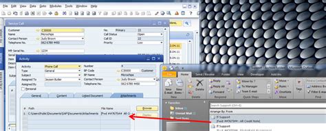sap business one drag and drop e mails from ms outlook