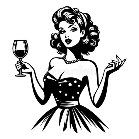 Retro Woman Holding A Wine Glass Stock Illustration Illustration Of