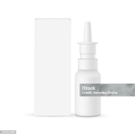 상자 모형 전면보기 흰색 배경에 격리 된 비강 스프레이 병 나잘 스프레이에 대한 스톡 벡터 아트 및 기타 이미지 나잘 스프레이 병 3차원 형태 Istock