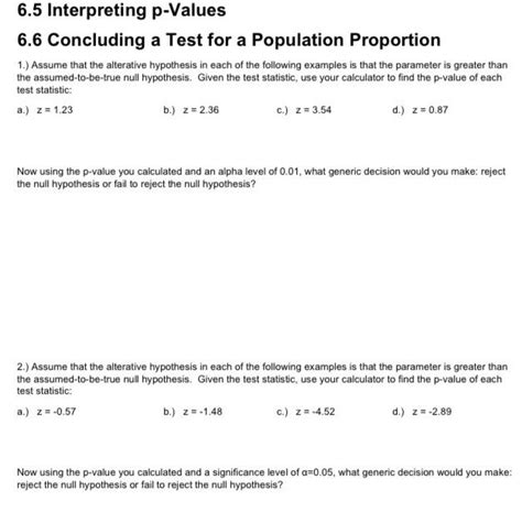 solved 6 5 interpreting p values 6 6 concluding a test for a