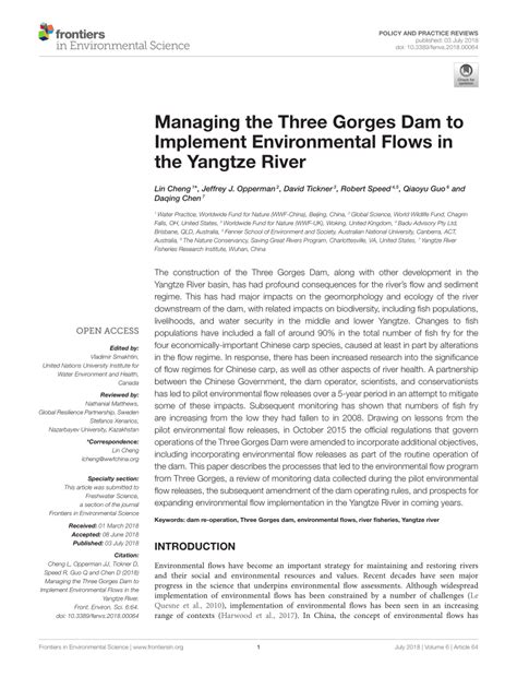 PDF Managing The Three Gorges Dam To Implement Environmental Flows In