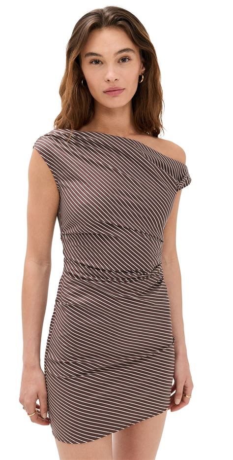 Staud Phare Mini Dress Dark Oak Micro Stripe Modesens