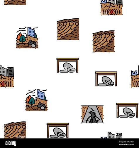 Volcano Lava Eruption Nature Vector Seamless Pattern Thin Line