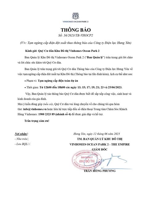 12062023 Vhop2 Thông Báo Tạm Ngừng Cấp điện đột Xuất Vintizen