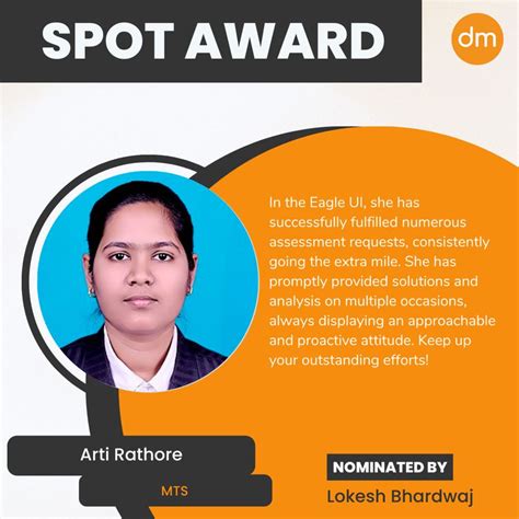 Arti Rathore On Linkedin I Am Truly Honoured And Grateful To Have Been Awarded The Spot Award