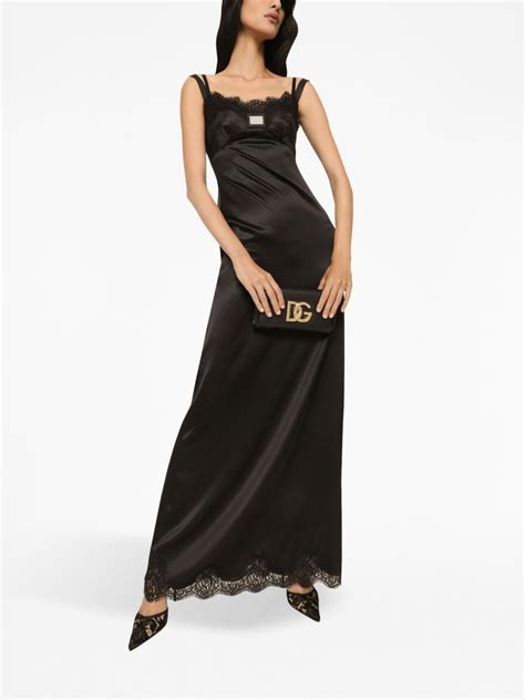 Dolce And Gabbana Lace Trimmed Satin Gown In Black Modesens