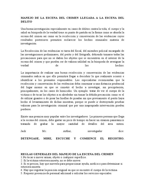 Manejo De La Escena Del Crimen Llegada A La Escena Del Delito Pdf