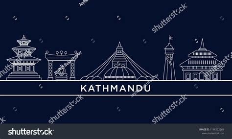 Nepal Kathmandu Architecture Line Skyline Illustration Stock Vector