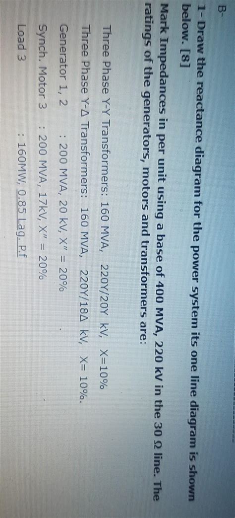 1 Draw The Reactance Diagram For The Power System