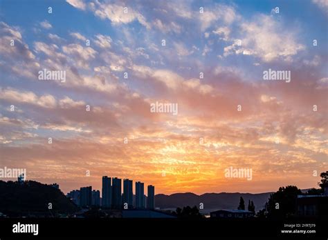 Dramatic Golden Sunset Over A Scenic Horizon Photo Taken In Daegu