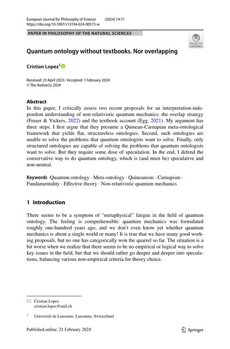 Pdf Quantum Ontology Without Textbooks Nor Overlapping