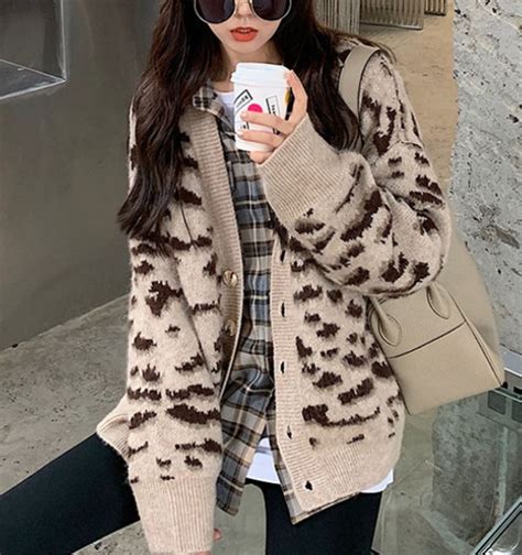 호피 가디건 호피 가디건호피 프랑스 레트로 레오파드 프린트 울 니트 카디건 28900원 가디건 겉옷 카디건