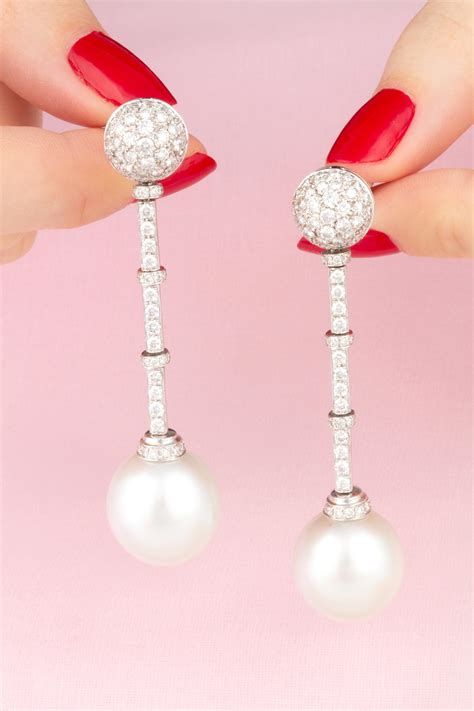 South Sea Pearl 18mm Diamond Drop Earrings Design By Ella Gafter For