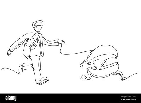 Single Continuous Line Drawing Businessman Run Chasing Try To Catch