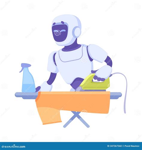 Robot Iron Clothes As Smart Android Assistant Machine Vector