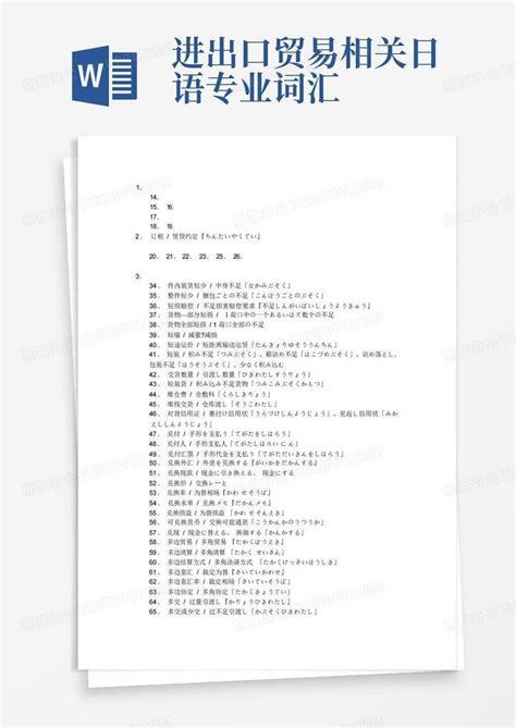 进出口贸易相关日语专业词汇Word模板下载 编号lrboxgeo 熊猫办公