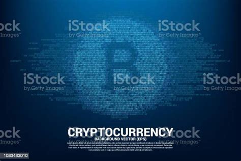 vector bit coin symbol with one and zero binary code digit matrix style