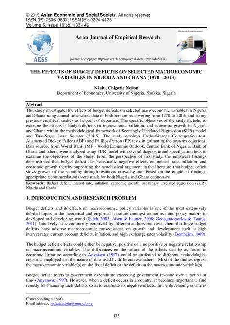 Pdf The Effects Of Budget Deficits On Selected Macroeconomic Variables In Nigeria And Ghana