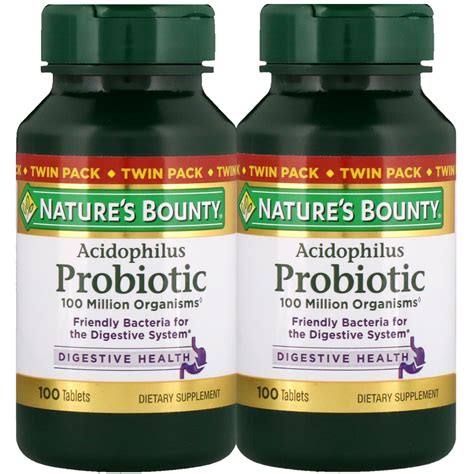 Natures Bounty Acidophilus Probiotic Twin Pack 100 Tablets Each