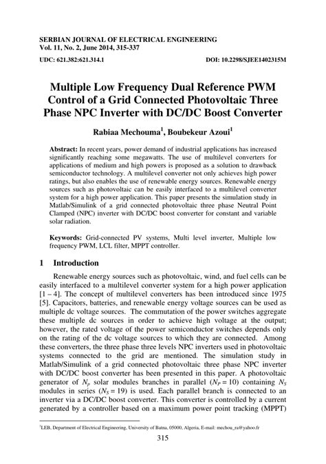 Pdf Multiple Low Frequency Dual Reference Pwm Control Of A Grid Connected Photovoltaic Three