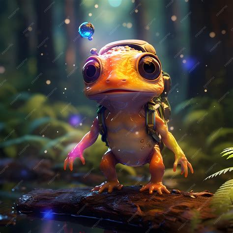 Premium Photo Cute Chubby Big Eyed Frog Wearing Glowing Ai Generated
