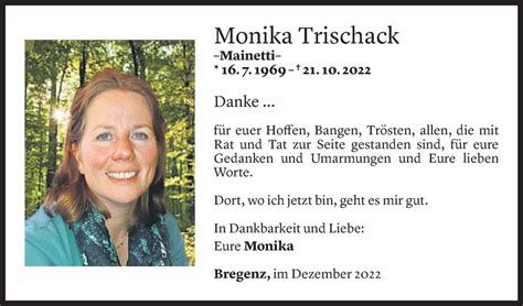 Todesanzeigen Von Monika Trischack Todesanzeigen Vorarlberger Nachrichten