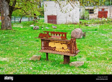 Rusty Metal Figures Of Traku Voke Public Park In Vilnius Lithuania