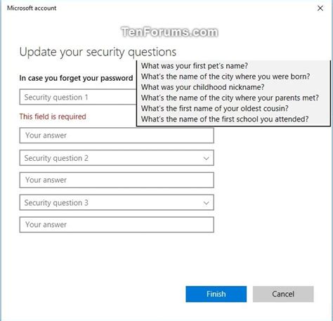 Add Or Update Security Questions For Local Account In Windows Tutorials
