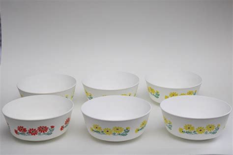 70s Vintage Chiffonware Plastic Margarine Tub Bowls Yellow Coral