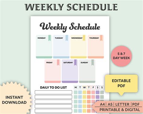 Editable Weekly Schedule Printable Cute Weekly Planner Etsy Canada