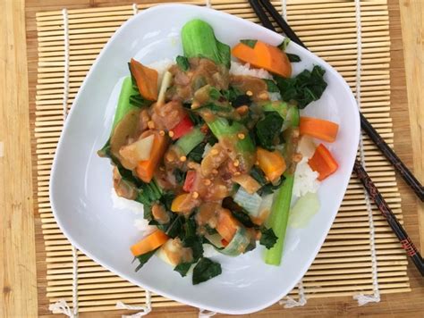 Stir Fried Veggies With Asian Peanut Sauce On BakeSpace