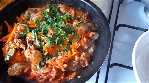 Печень куриная Очень вкусная куриная печень с овощами ქათმის ღვიძლები