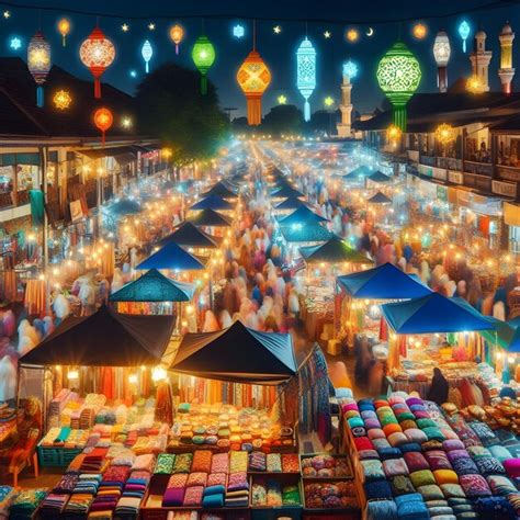 Premium Photo A Bustling Ramadan Night Market Scene With Vibrant