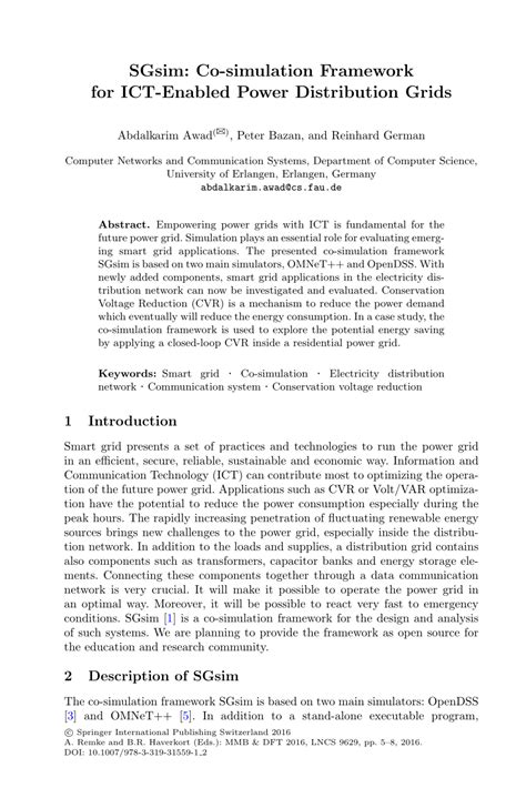 Pdf Sgsim Co Simulation Framework For Ict Enabled Power Distribution Grids