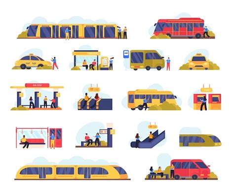 Free Vector People In Public Transport Flat Set With Characters