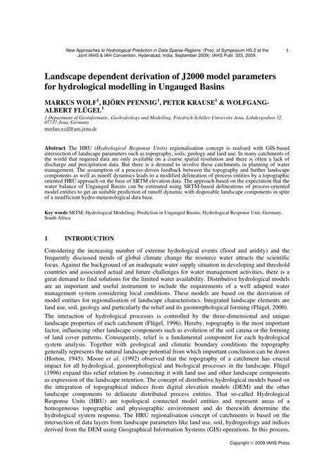 Pdf Landscape Dependent Derivation Of J2000 Model Parameters For
