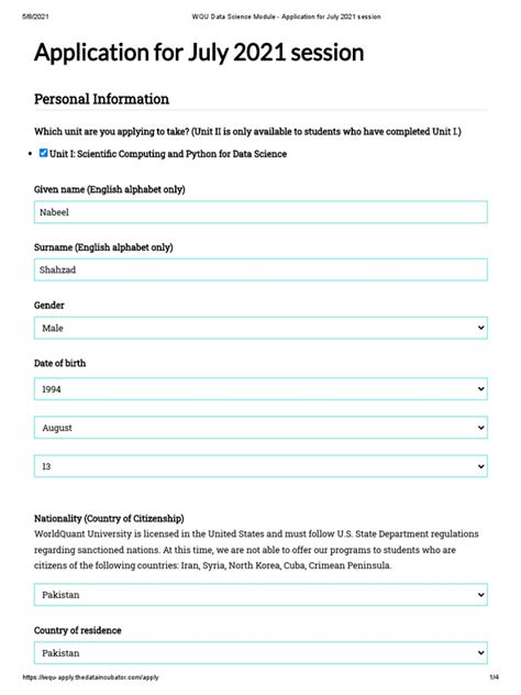 Wqu Data Science Module Application For July 2021 Session Pdf Data Science Science