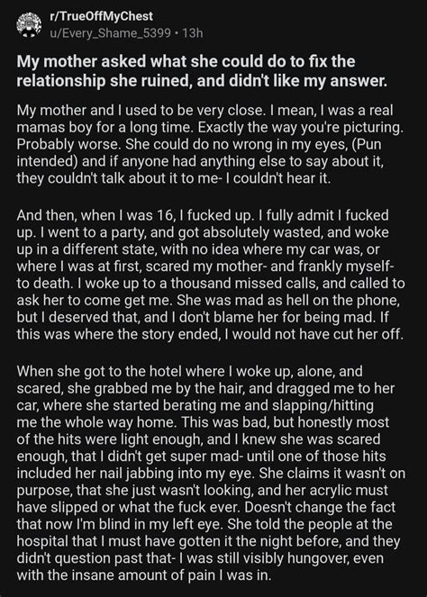 Not Oop My Mother Asked What She Could Do To Fix The Relationship She