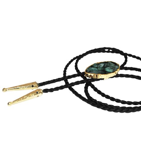 Green Emerald Bolo Tie Gemstone Gold Trim Stone Braided Vegan Etsy