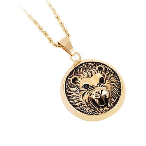 Titanium Steel Trendy New Style Men S Lion Head Pendant Necklace Lion King Black Crystal Eyes