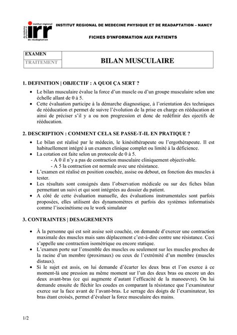 bilan musculaire Institut Régional de Médecine Physique et de