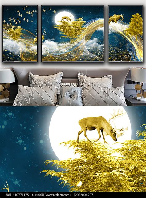 新中式现代麋鹿线条飘带轻奢抽象晶瓷画素材软装用品图片家装装修图片第10张红动中国