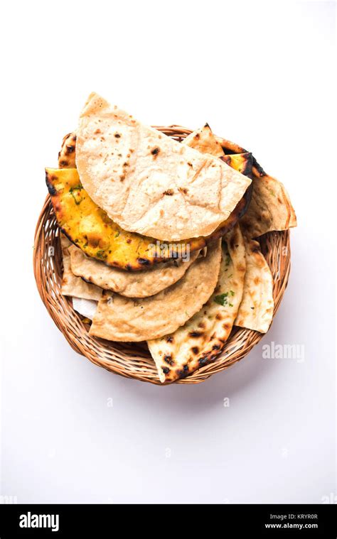 Assorted Indian Bread Basket Includes Chapati Tandoori Roti Or Naan