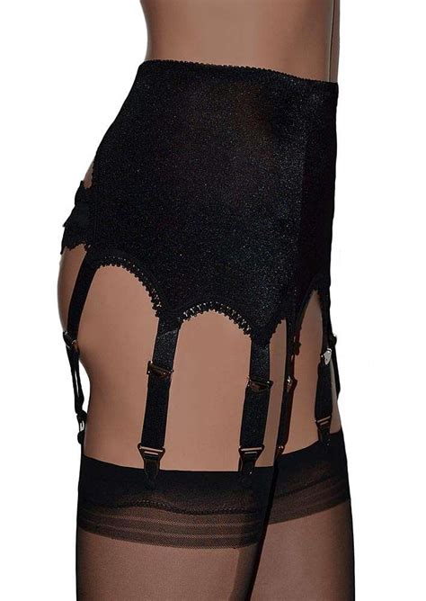 Black Retro 8 Strap Suspender Belt With Deep Panels