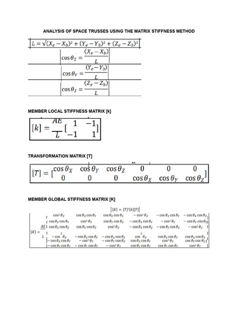 formulas analysis of space trusses using the matrix stiffness method pdf