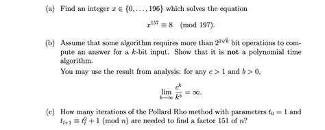 A Find An Integer X E 0196 Which Solves The