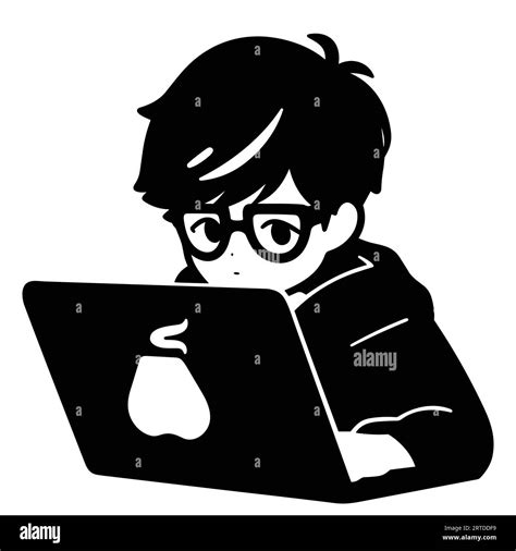 Computer Hacker With Laptop Black And White Color Stock Vector Image And Art Alamy