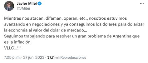 Javier Milei aseguró que ya consiguió los fondos para dolarizar al valor del mercado Infobae