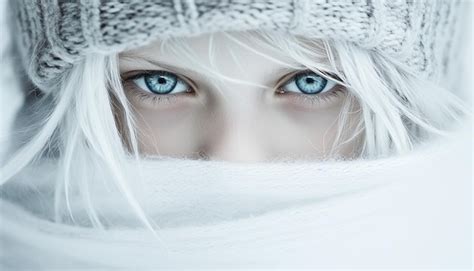 A Woman With Blue Eyes Wearing A White Scarf Premium Ai Generated Image